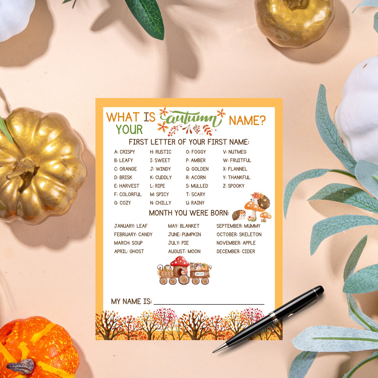 Autumn Name Generator, What's Your Name Sign,fall Name Game,slumber ...