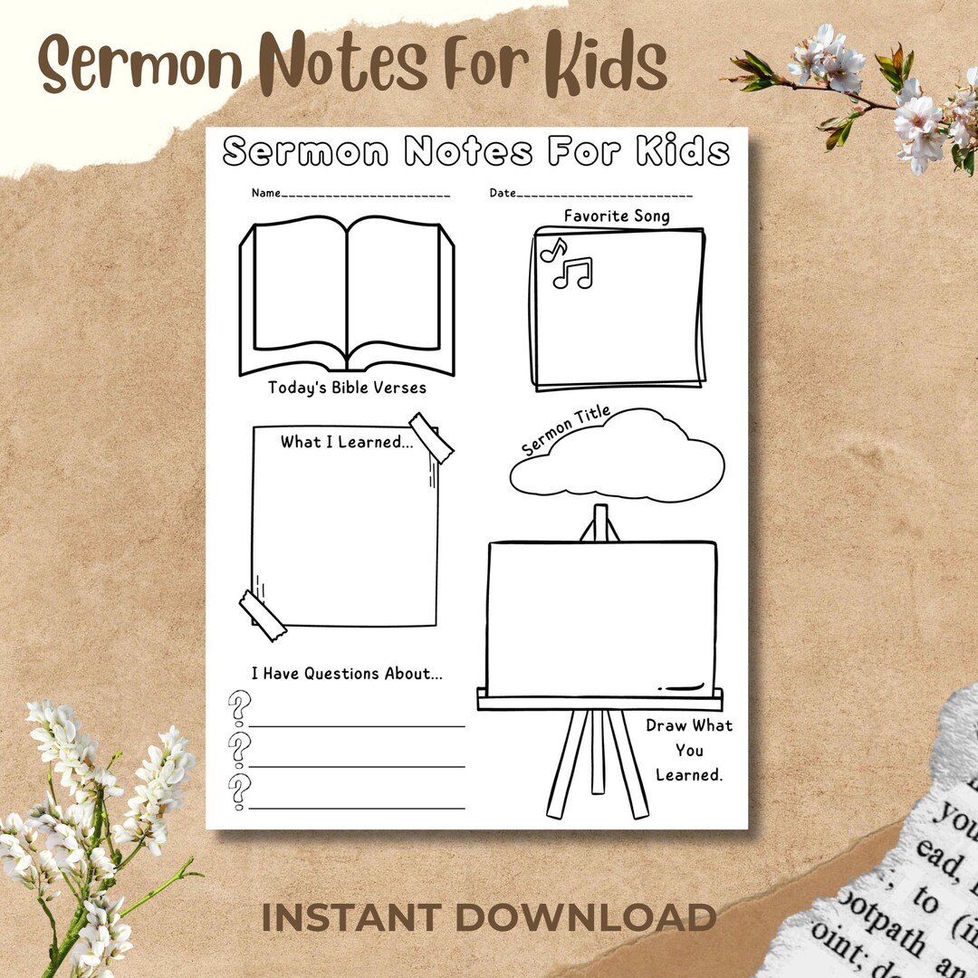 Kids Sermon Notes Printable: Church Activity Pages (digital Download ...
