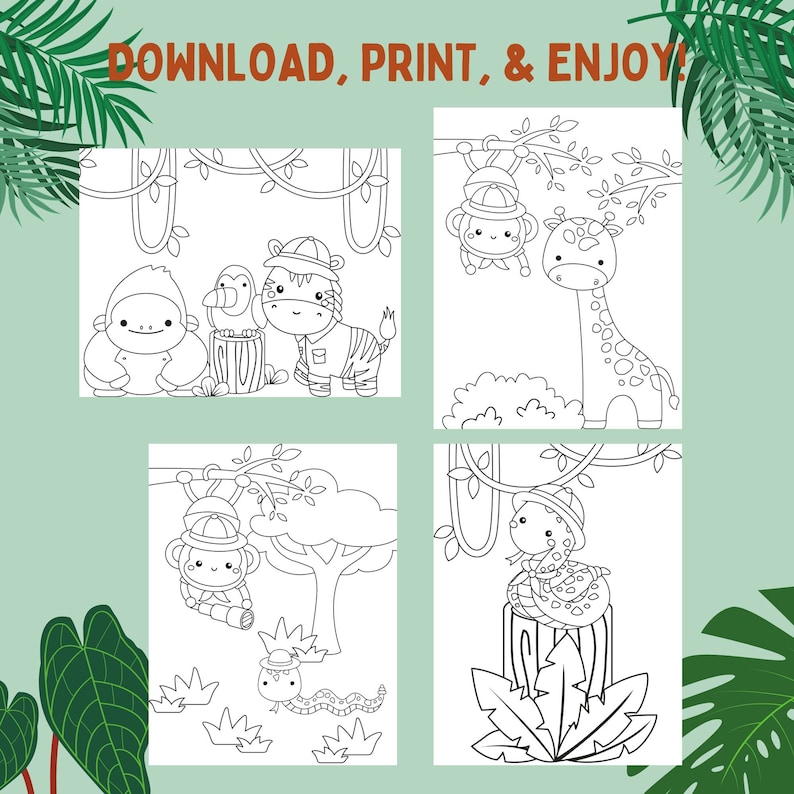 Safari Coloring Pages for Kidsanimal Coloring Sheetjungle - Etsy