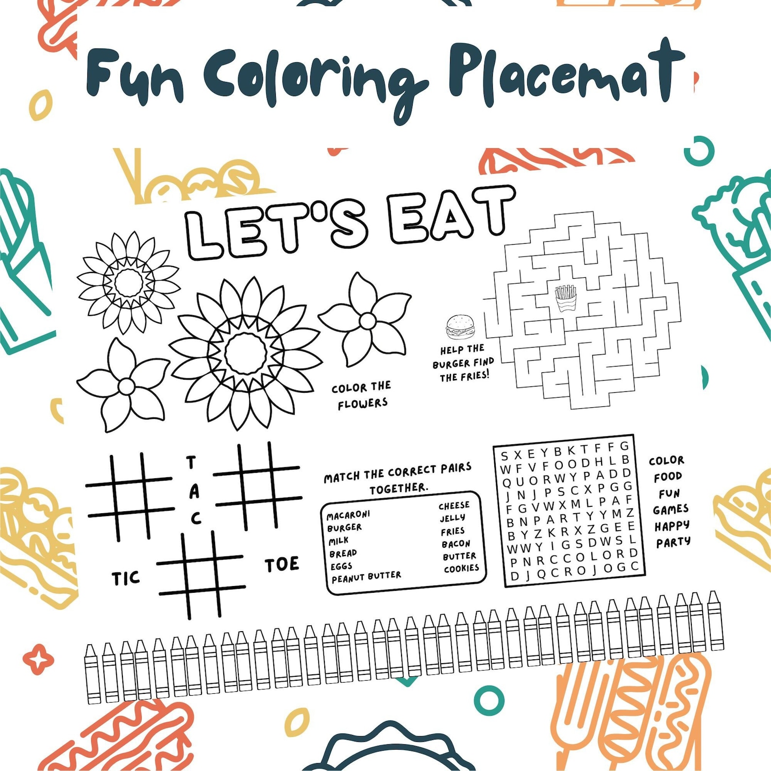 Placemat Activity Sheet,entertainment Sheets,placemat Printable ...