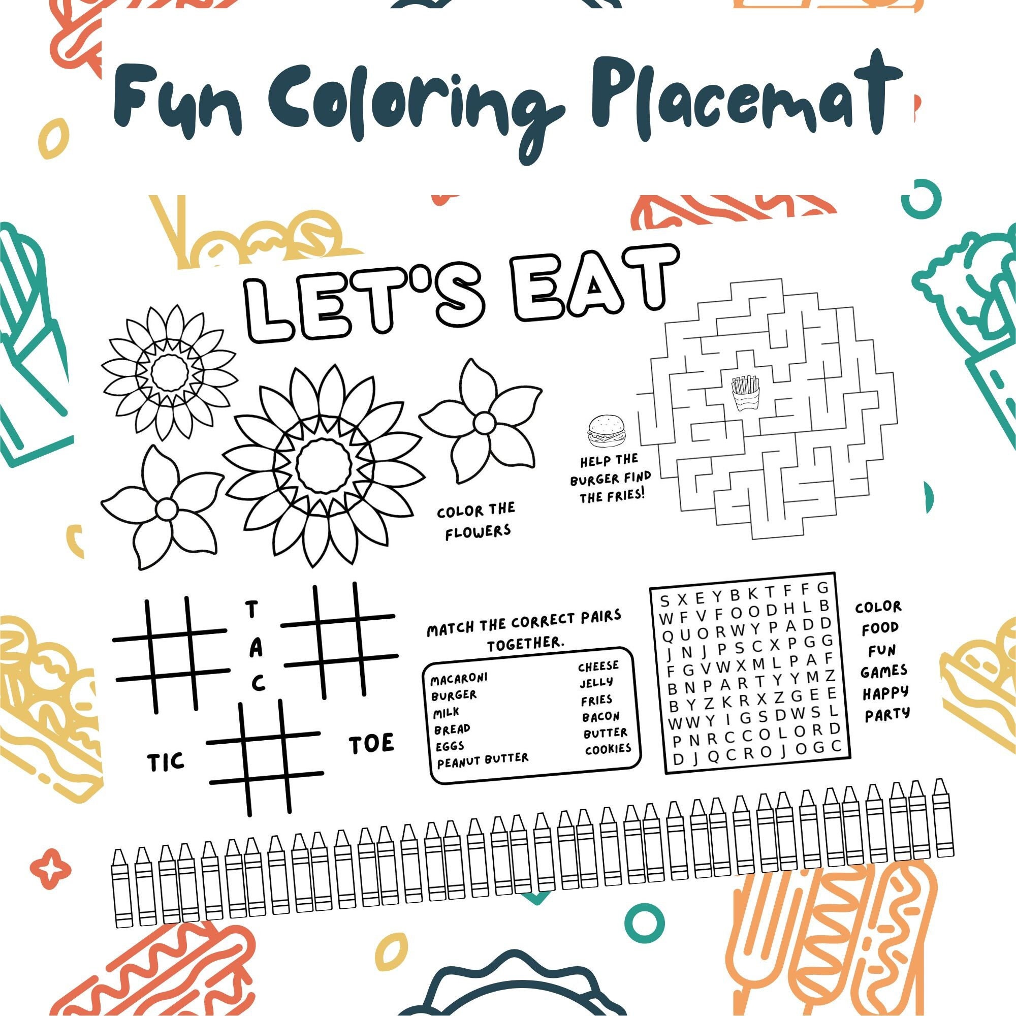 Placemat Activity Sheet,entertainment Sheets,placemat Printable ...