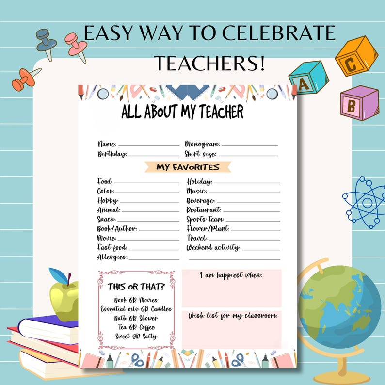 Get to Know Your Teacher, Teacher Favorite Things Survey,teacher ...