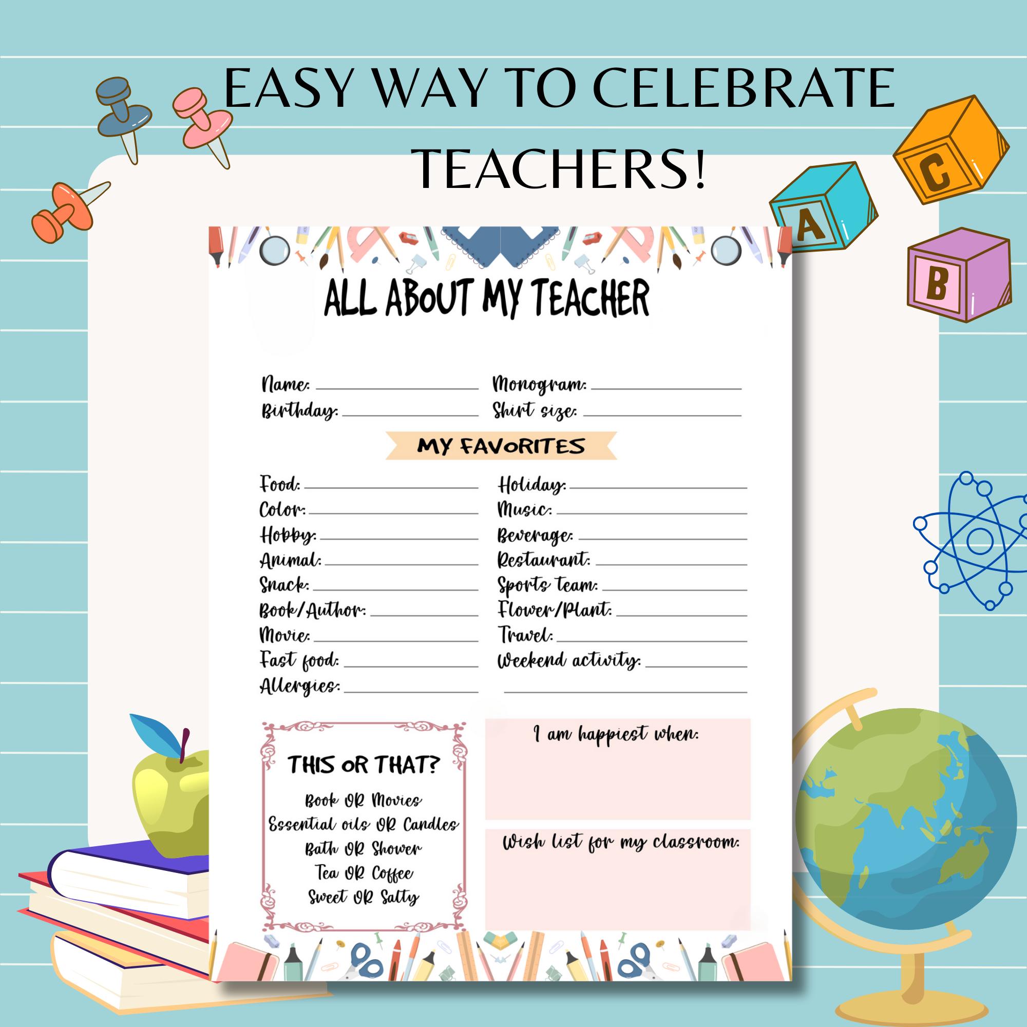 Get to Know Your Teacher, Teacher Favorite Things Survey,teacher ...