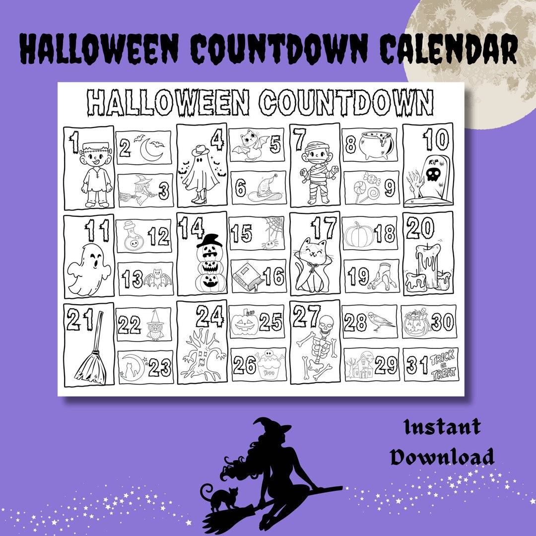 Halloween Countdown Calendar: Coloring & Sticker Activity (digital ...