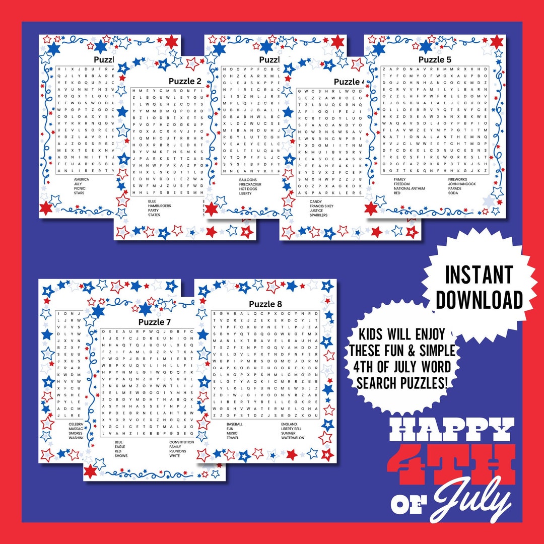 4th of July Word Search Puzzles: Patriotic Kids Activity (digital ...