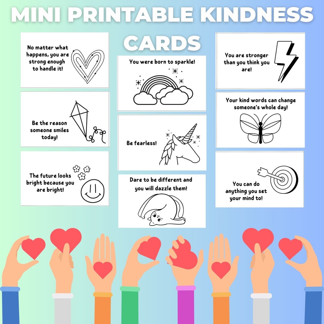 Mini Kindness Cards to Color, Loving Kindness, Printable Kindness Cards ...