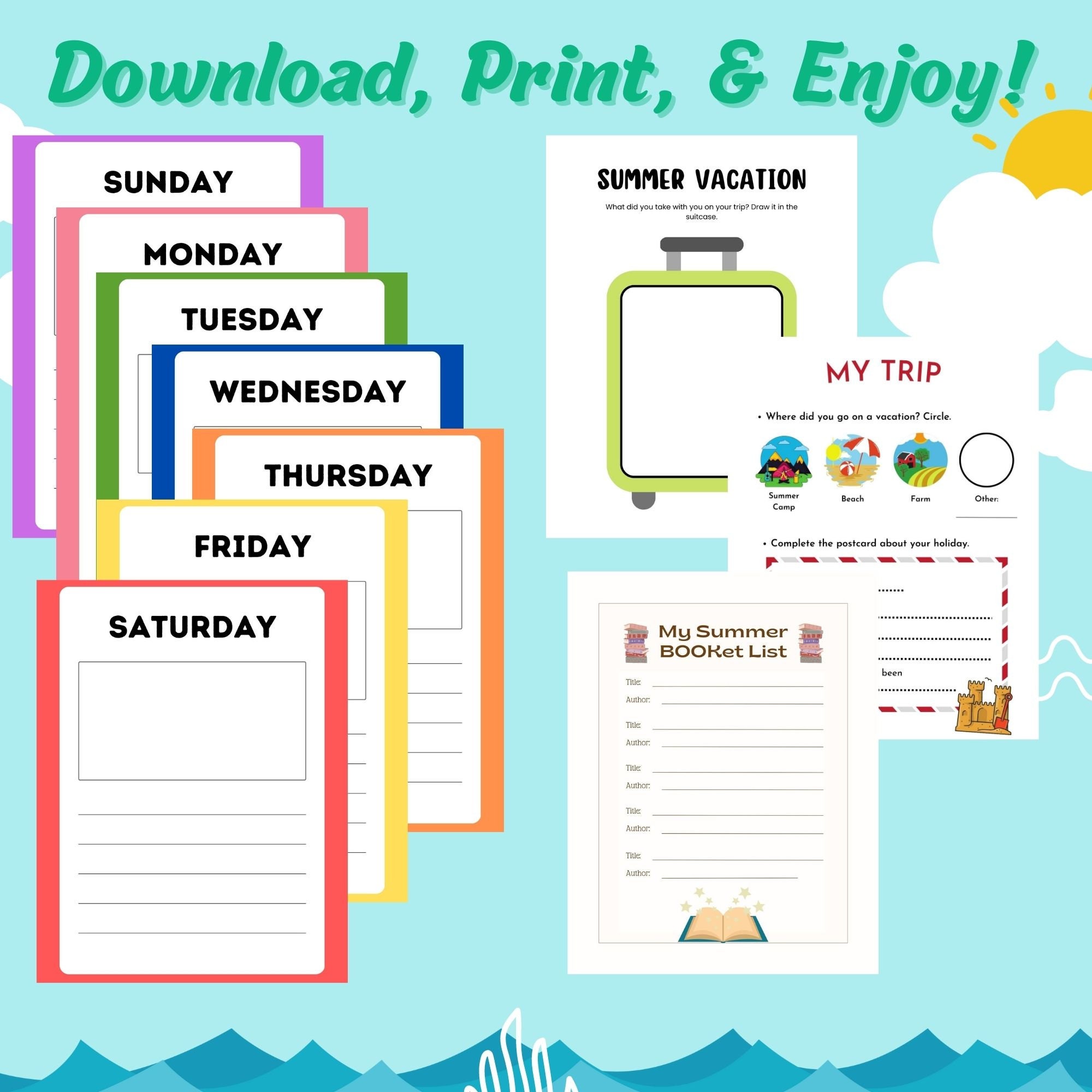 Kid's Vacation Travel Journal: Summer Activity Pages (digital Download ...