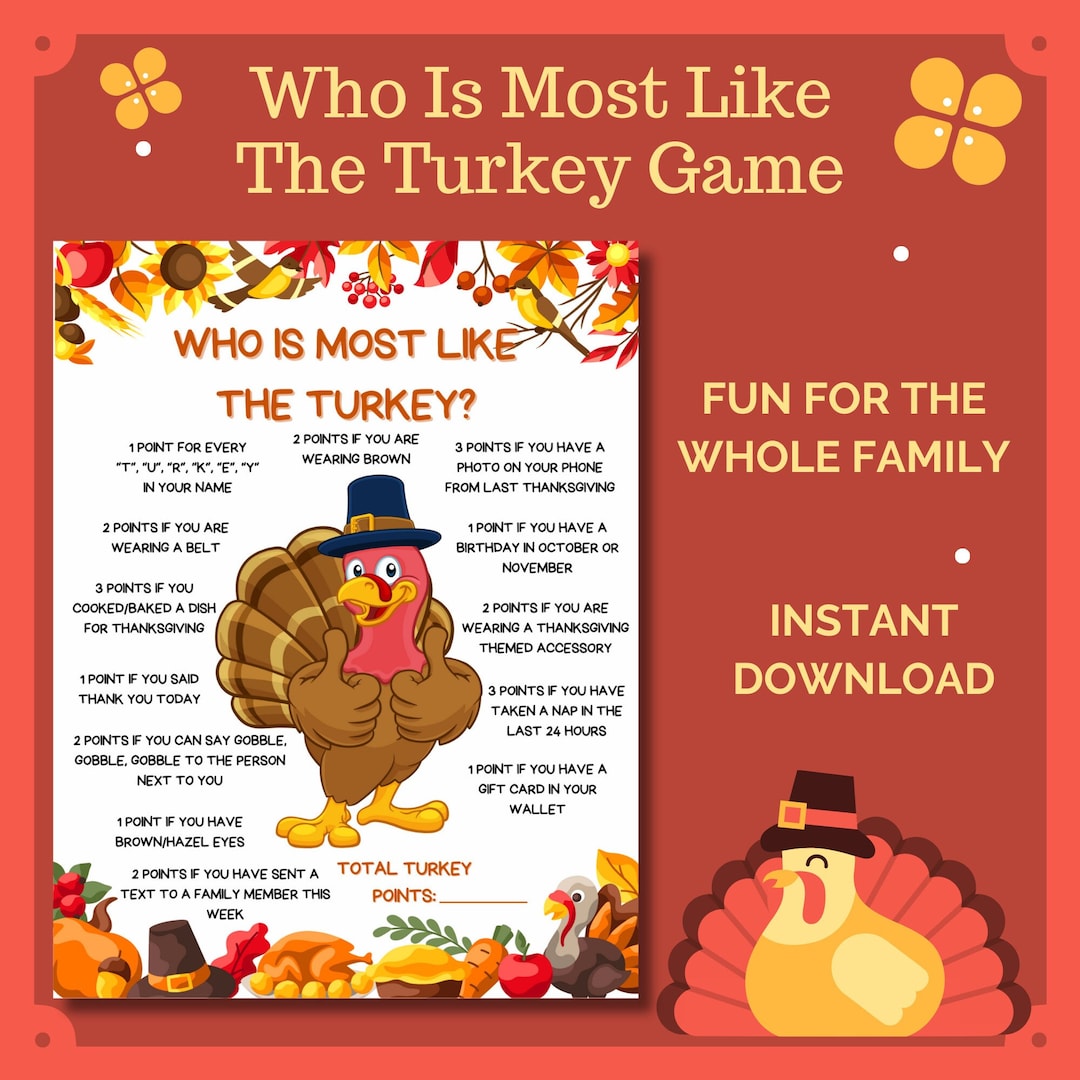 Thanksgiving Game: Who is Most Like the Turkey? (printable Digital ...