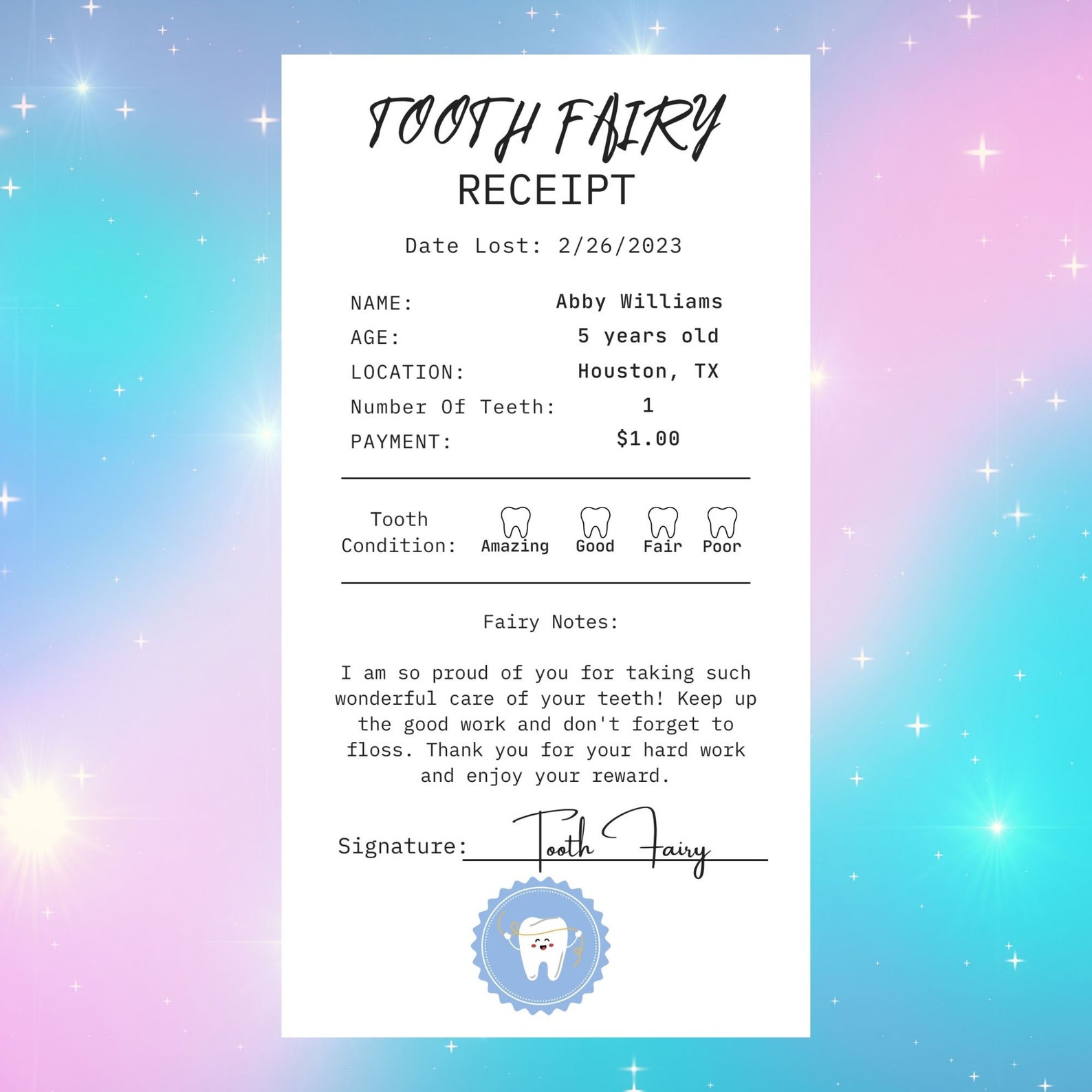 Tooth Fairy Receipt Template, Tooth Fairy Receipt, Tooth Fairy ...