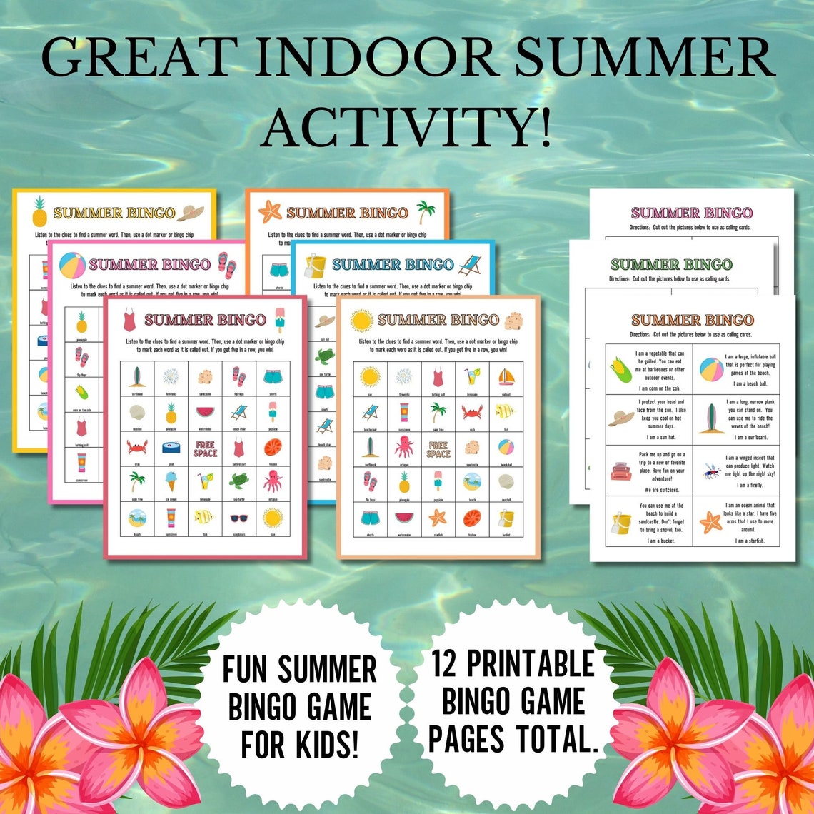 Summer Bingo Game for Kids, Printable Summer Bingo Cards, Summer Bingo ...