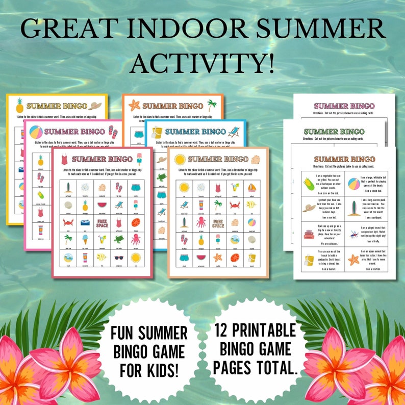 Summer Bingo Game for Kids, Printable Summer Bingo Cards, Summer Bingo ...