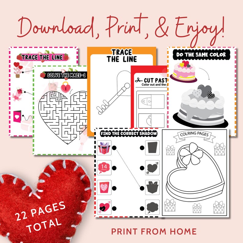 Printable Valentines Day Preschool Activity Bundle, Trace the Line ...