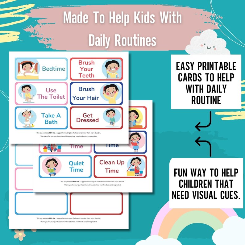 Kids Daily Routine Flashcards: Visual Schedule, Chore Chart (digital ...