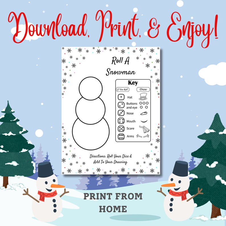 Roll A Snowman Game Printable: Winter Kids Activity (digital Download ...