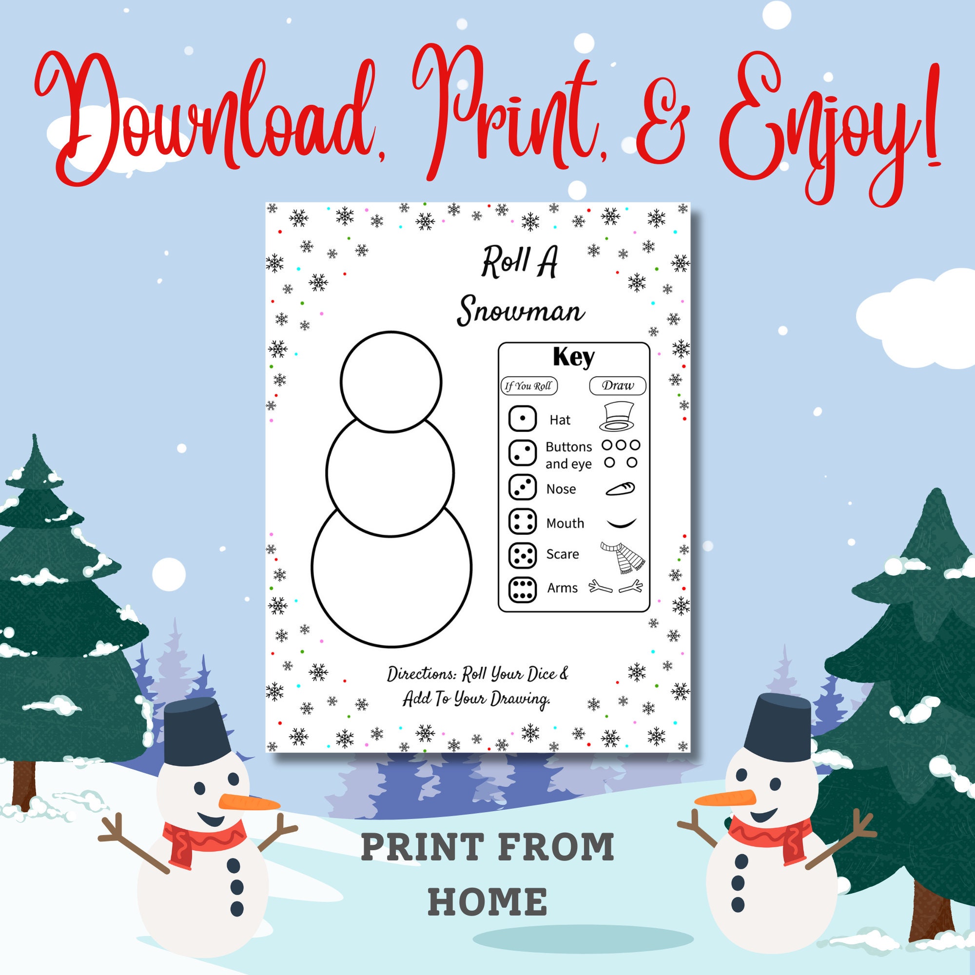 Roll A Snowman Game Printable, Roll A Snowman Game, Build A Snowman ...
