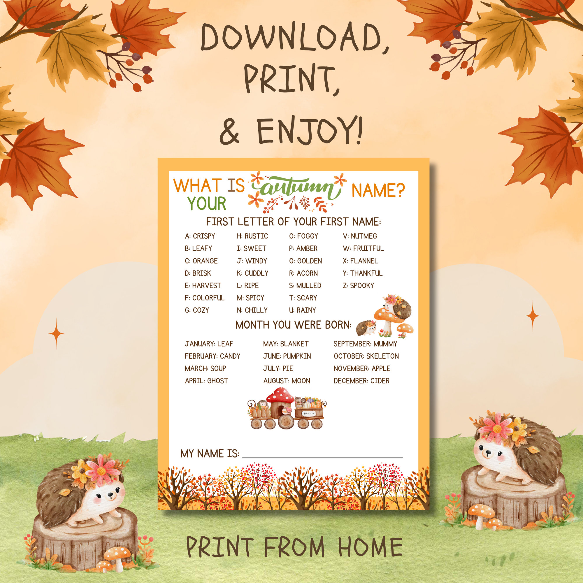 Autumn Name Generator, What's Your Name Sign,fall Name Game,slumber ...