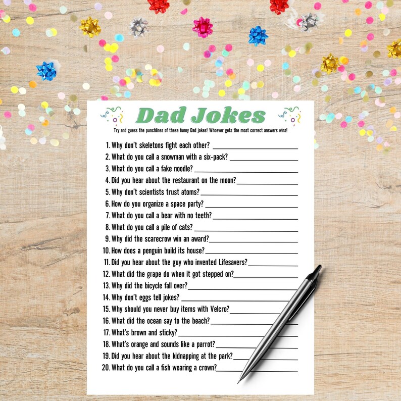 Dad Jokes Game: Fill in the Blank Trivia (printable) - Etsy