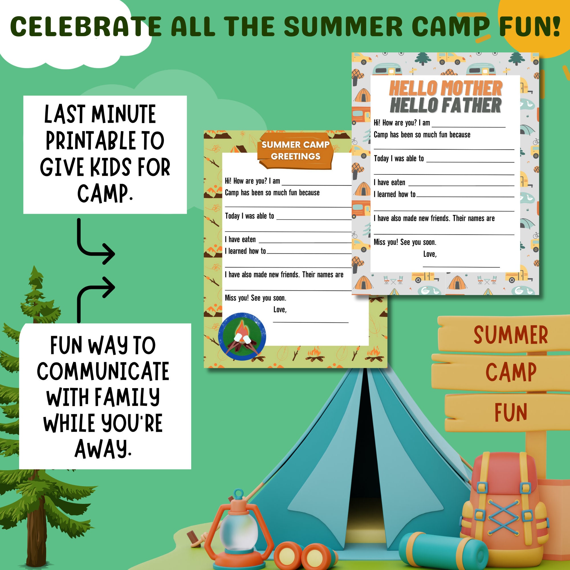 Summer Camp Notes for Kids: Fill-in Postcards (digital Download) - Etsy