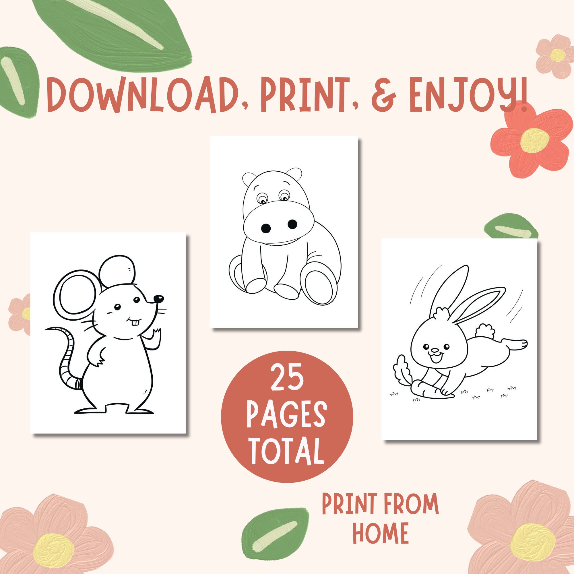 Easy Fun Coloring Book,printable Cute Animal Coloring Pages,cute ...