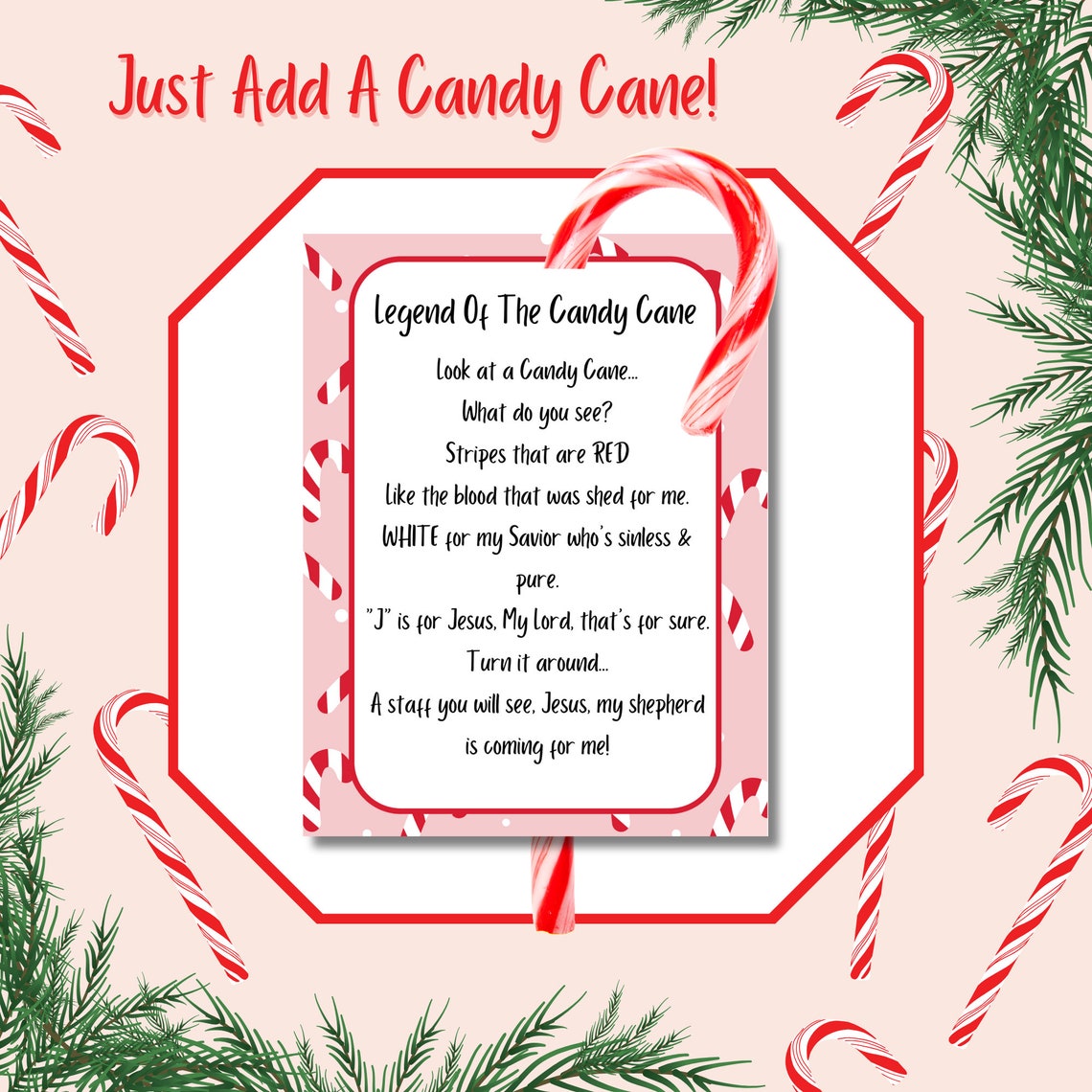Candy Cane Poem, Legend of the Candy Cane, Christian Treat Tag, Candy ...