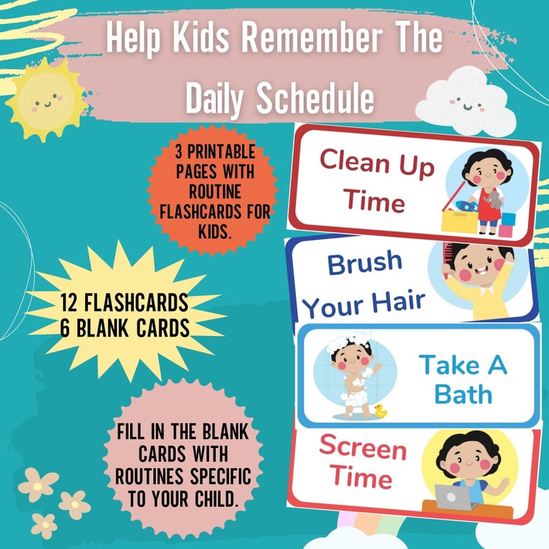 Kids Daily Routine Flashcards: Visual Schedule, Chore Chart (digital ...