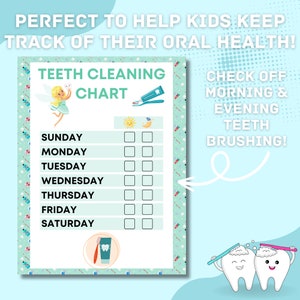 Kids Teeth Cleaning Chart, Brushing Teeth Chart, Oral Hygiene, Brush ...