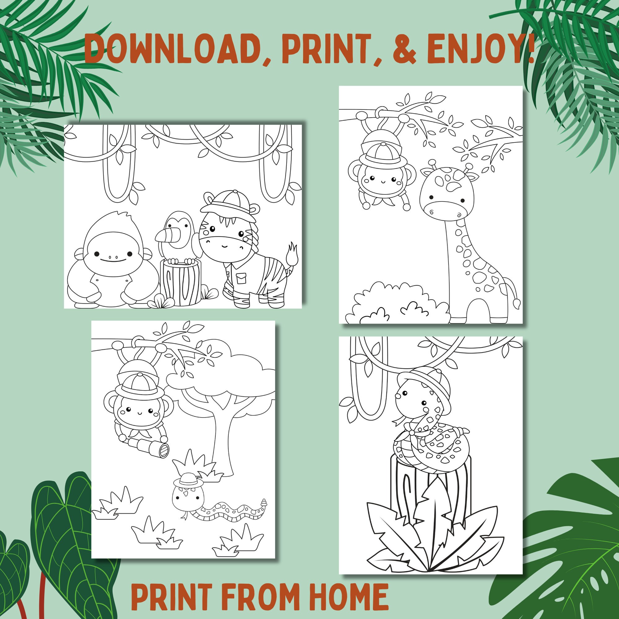 Safari Coloring Pages for Kids,animal Coloring Sheet,jungle Birthday ...