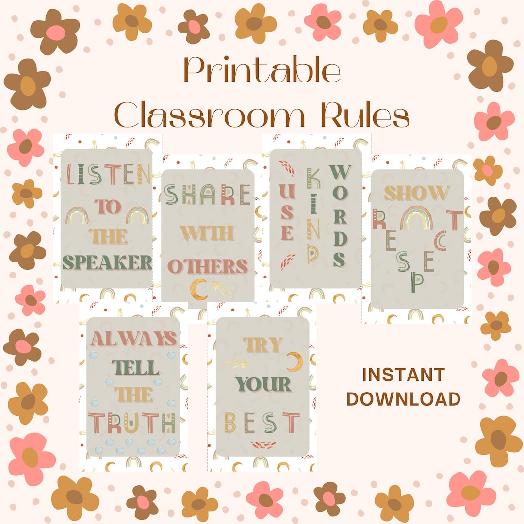 Boho Classroom Rules Posters: Printable Classroom Decor (digital ...