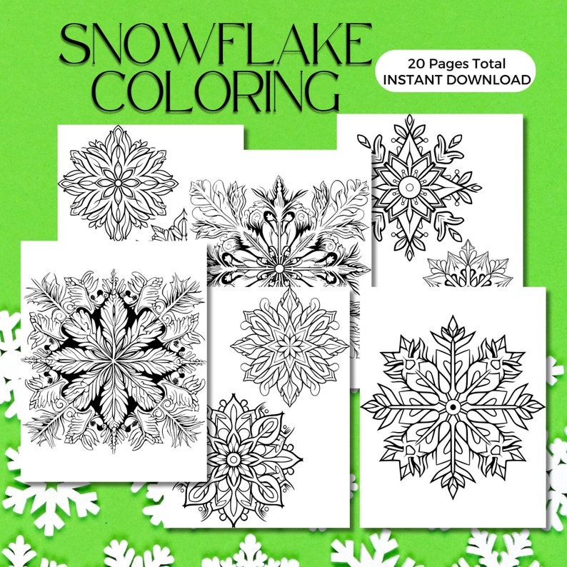 Snowflake Coloring Pages: 20 Winter Pattern Designs (digital Download ...