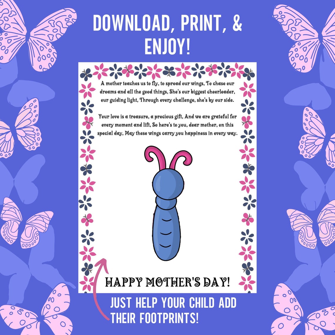 Mothers Day Butterfly Footprint Craft, Butterfly Footprint, DIY Memory ...