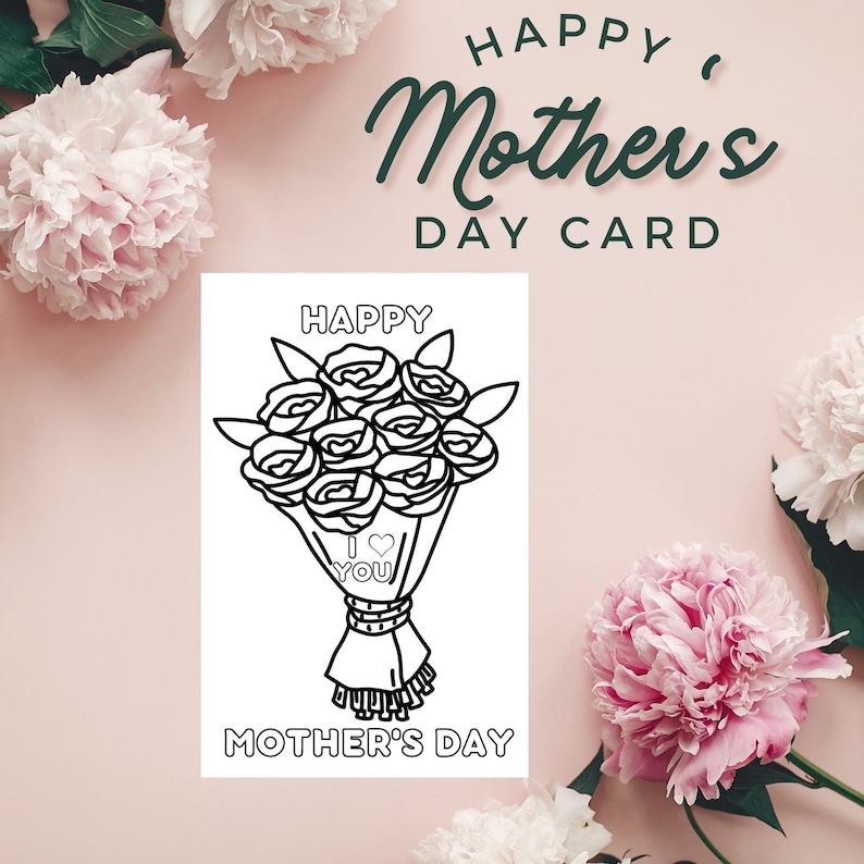 Mothers Day Card Coloring Page Coloring Activity for Mothers - Etsy