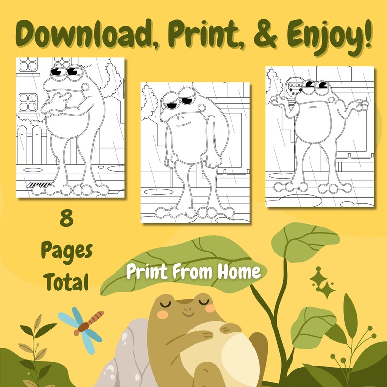 Cozy Frogs Coloring Page Set, Cozy Coloring Pages, Frog Coloring Page ...
