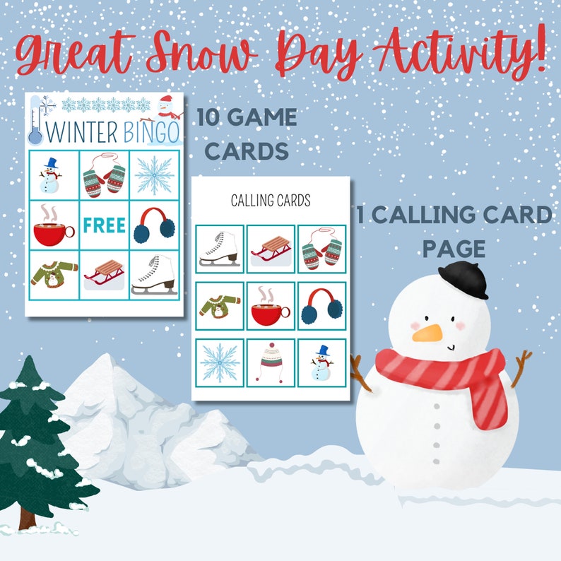 Winter Bingo Board, Printable Winter Bingo Cards,snow Day Game,winter ...