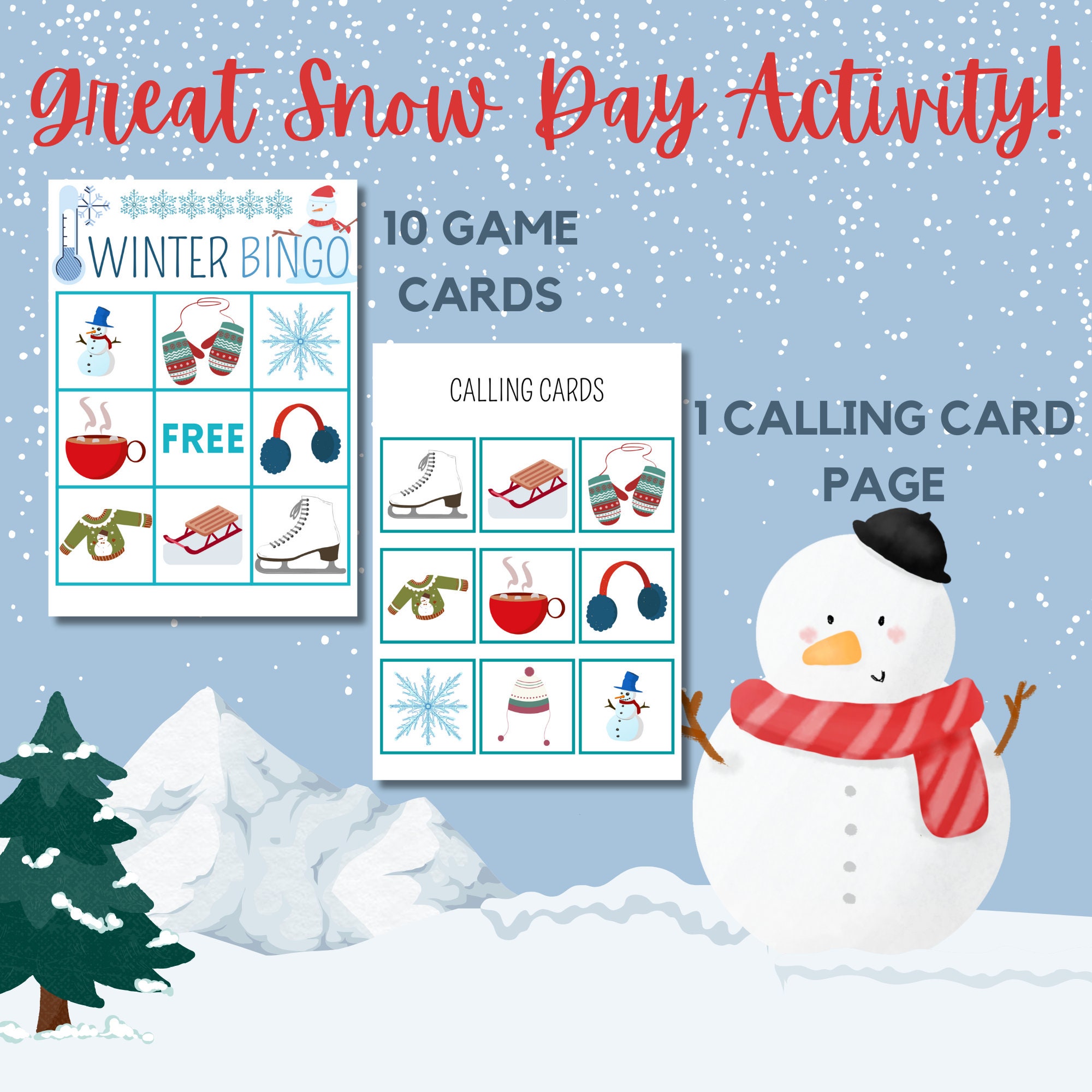 Winter Bingo Board, Printable Winter Bingo Cards,snow Day Game,winter ...