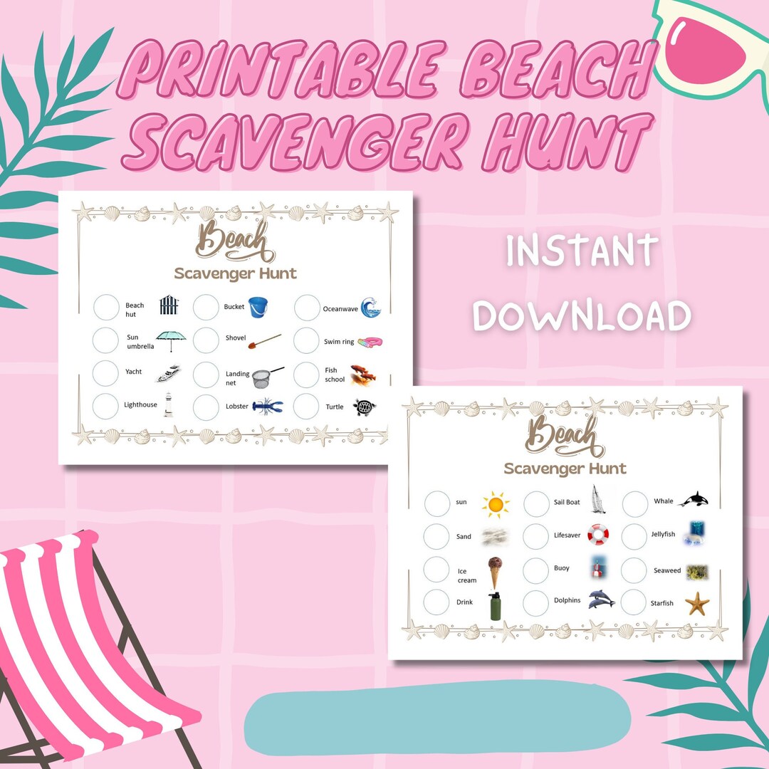 Summer Beach Scavenger Hunt, Printable Beach Scavenger Hunt, Outdoor ...