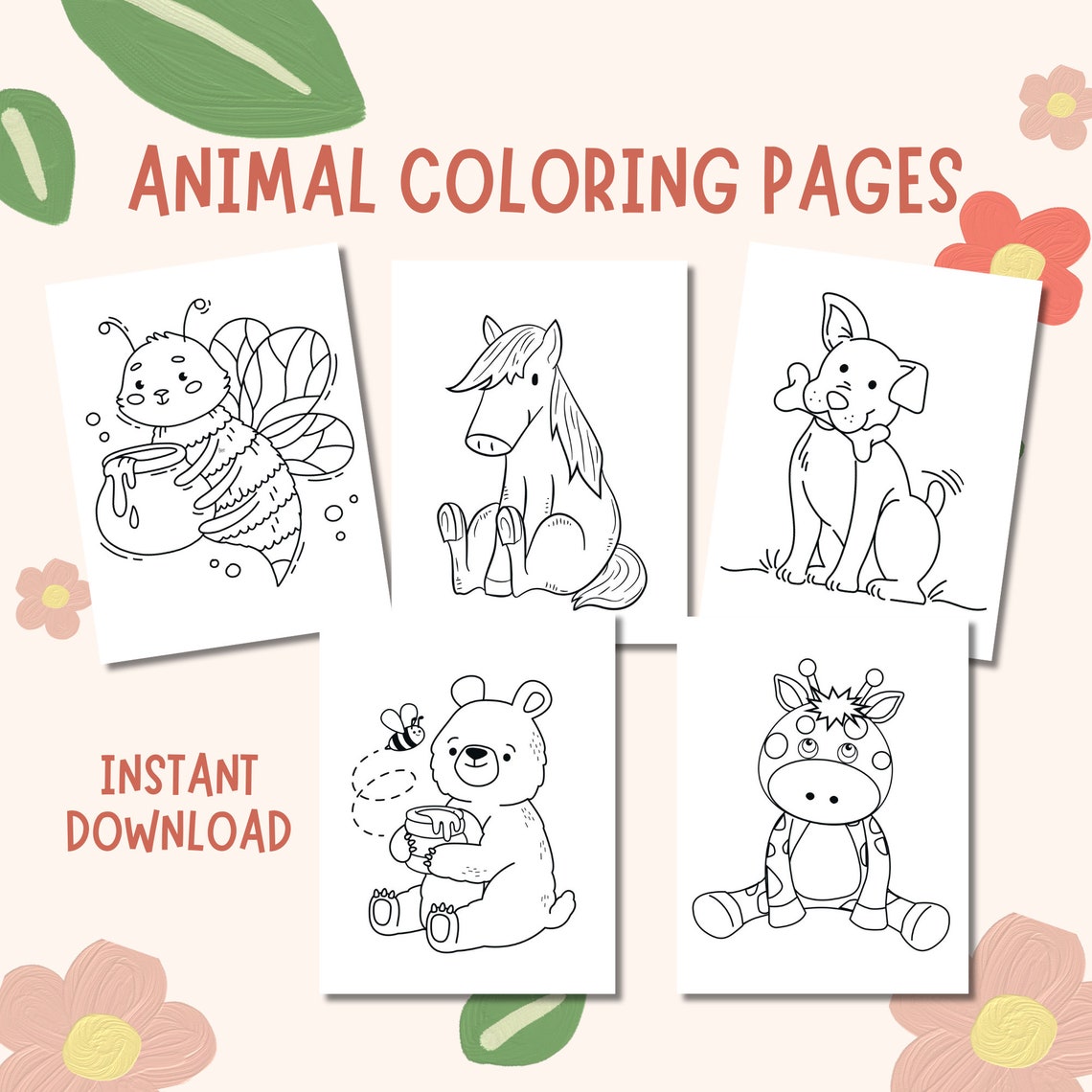 Easy Fun Coloring Book,printable Cute Animal Coloring Pages,cute ...