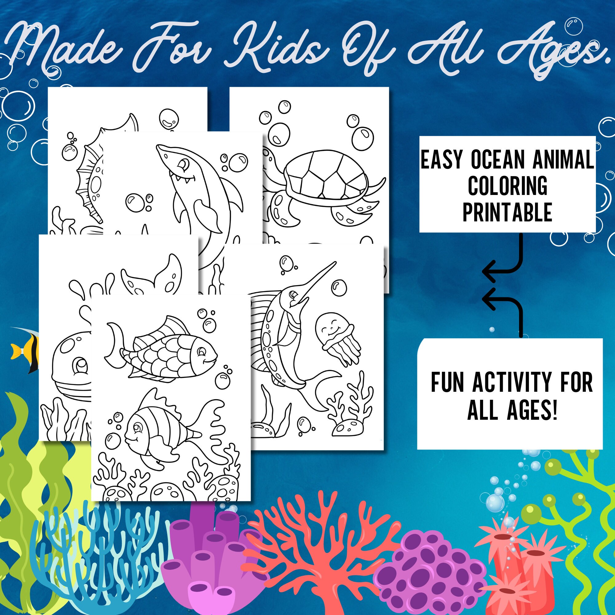 Under the Sea Coloring Pages, Sea Animals Coloring Book, Deep Sea ...
