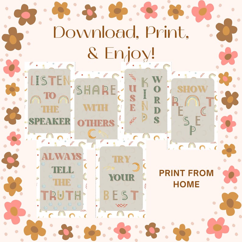 Boho Classroom Rules Posters: Printable Classroom Decor (digital ...