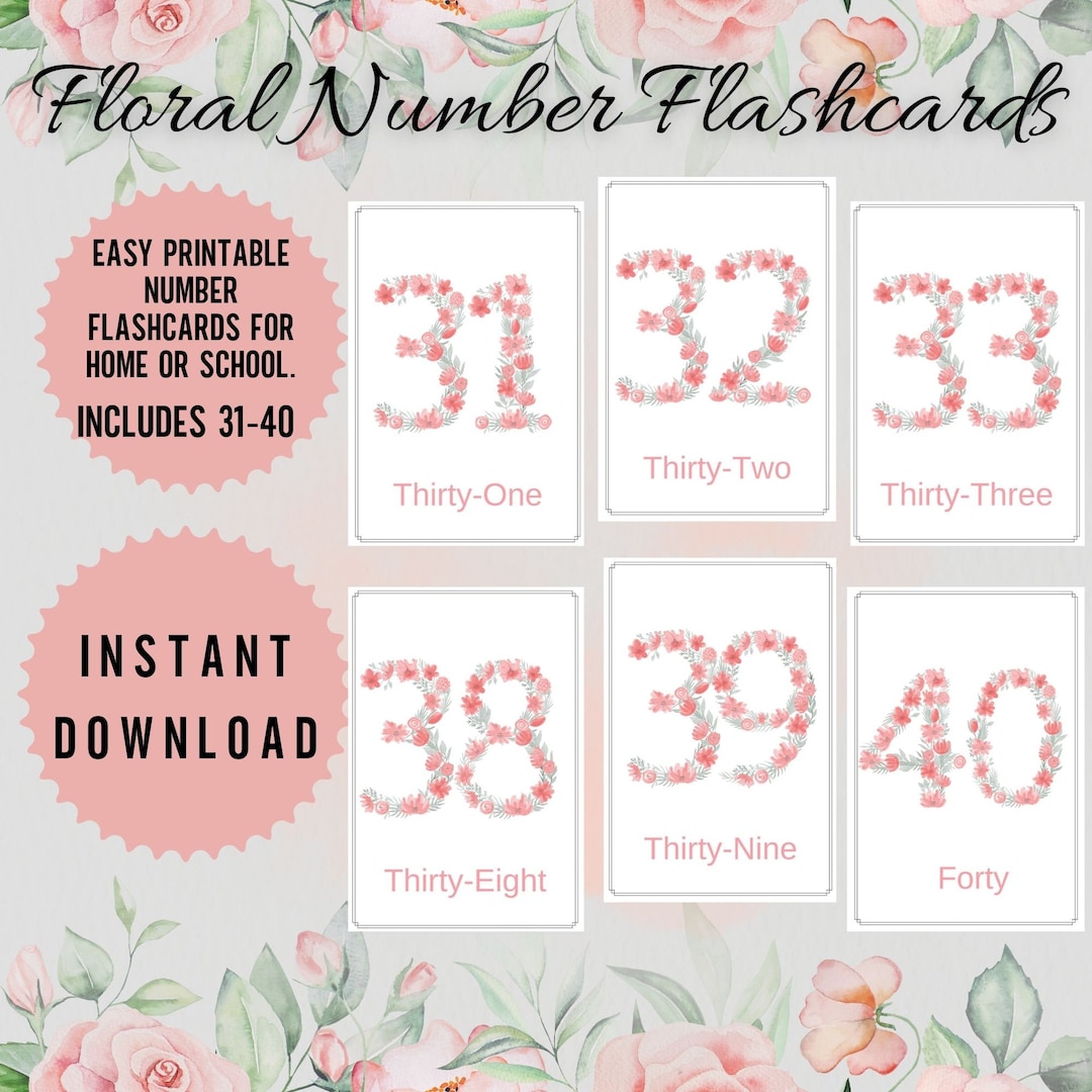 Number Flash Cards 31-40, Number Cards 31-40, Preschool Counting Flash ...