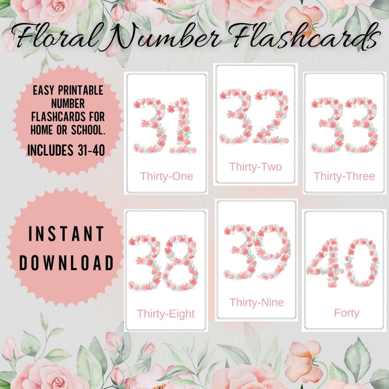 Number Flash Cards 31-40, Number Cards 31-40, Preschool Counting Flash ...