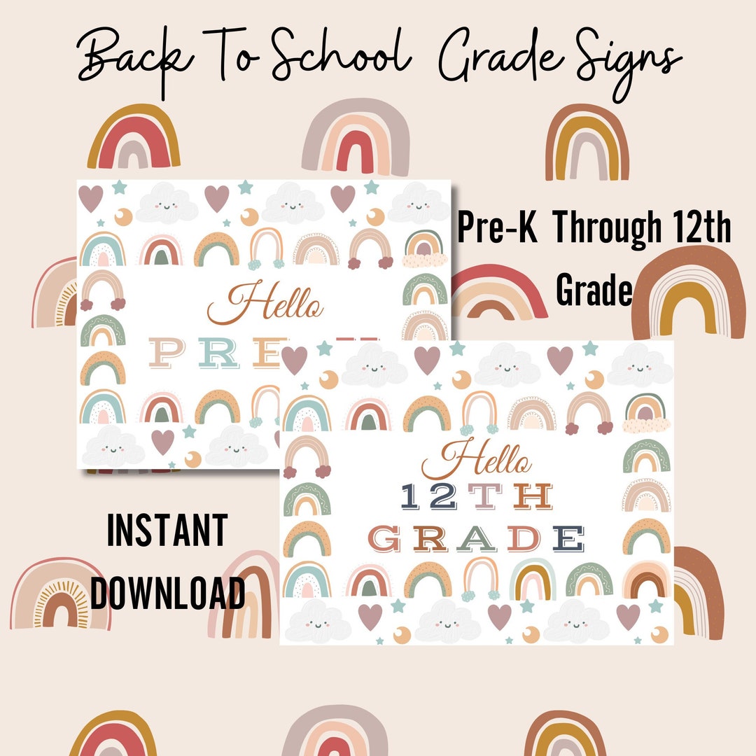 Boho Rainbow Back to School Sign: Pre-k - 12th Grade (digital Download ...