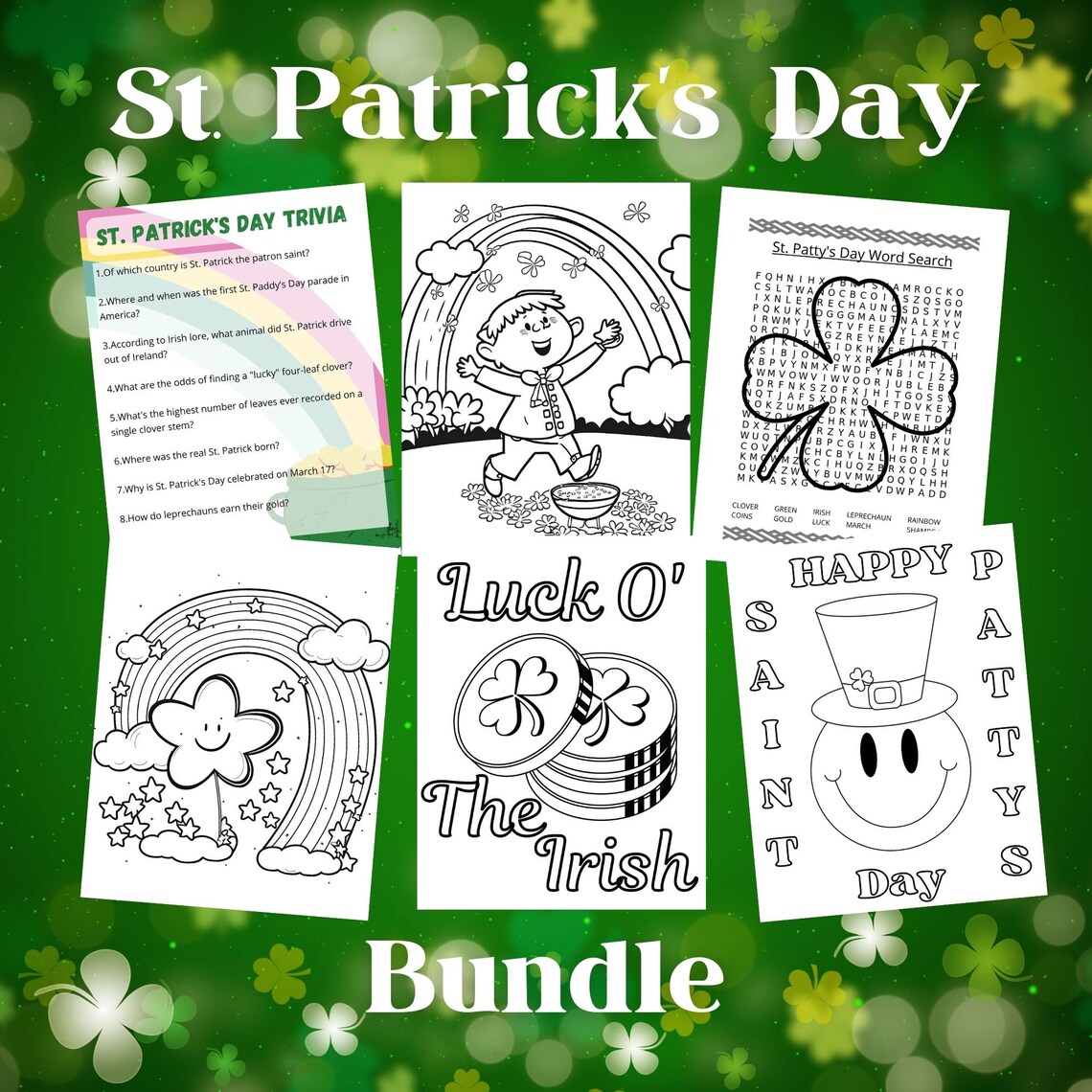 St Patrick's Day Coloring Activity Pages, Saint Paddy's Kids Activity ...