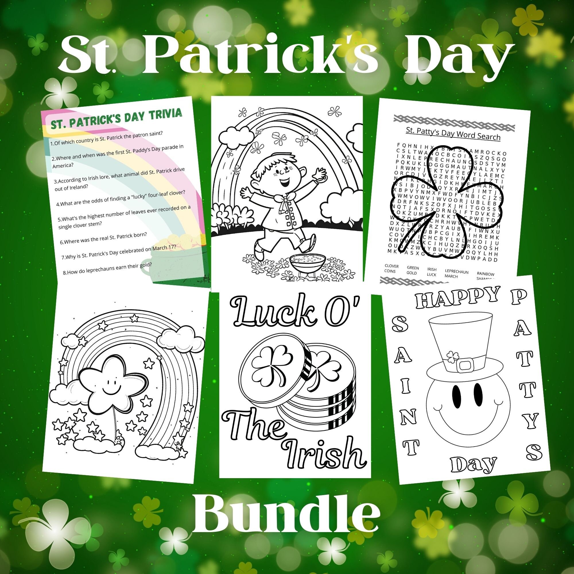 St Patrick's Day Coloring Activity Pages, Saint Paddy's Kids Activity ...
