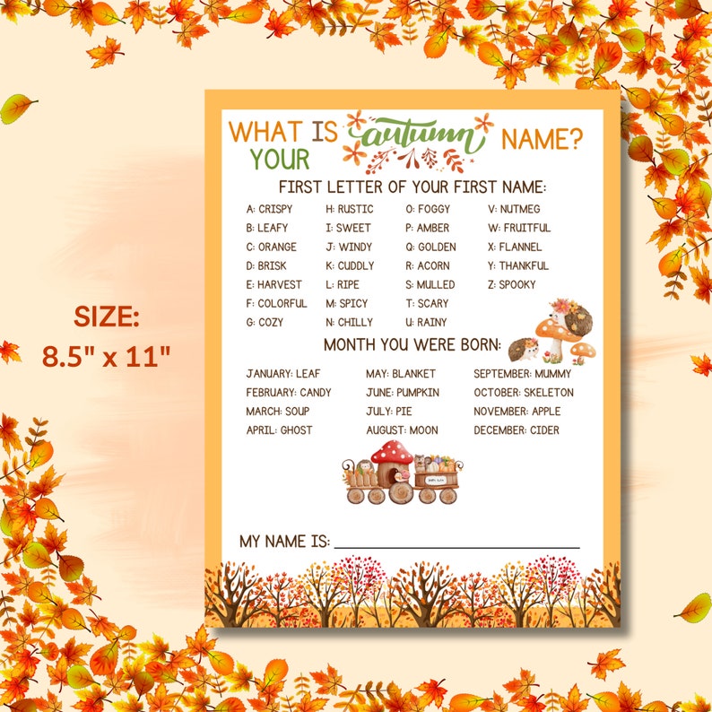 Autumn Name Generator, What's Your Name Sign,fall Name Game,slumber ...