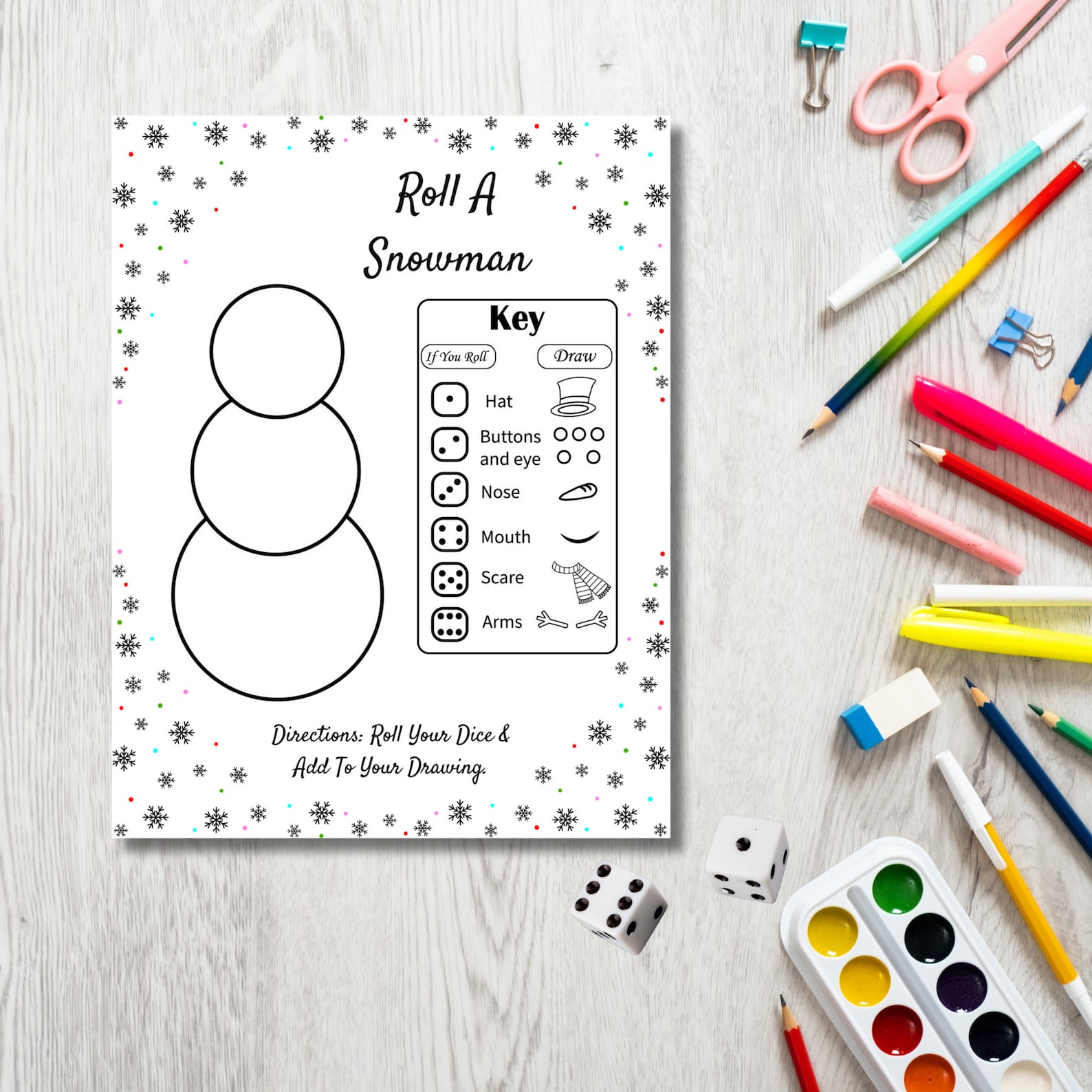 Roll A Snowman Game Printable: Winter Kids Activity (digital Download ...