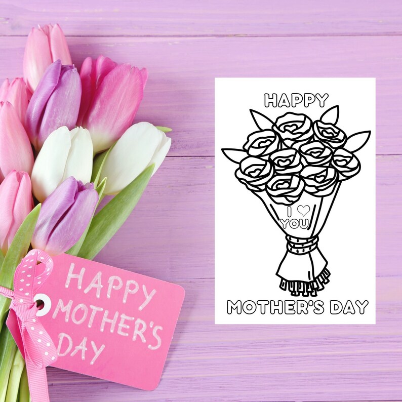 Mothers Day Card Coloring Page, Coloring Activity for Mothers Day ...