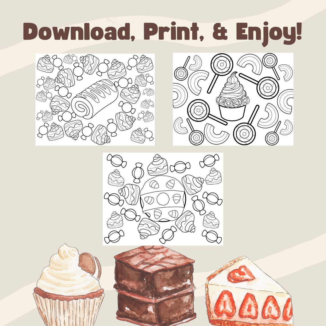 Sweets Coloring Pages, Coloring Pages Dessert, Donut Coloring, Cupcake ...
