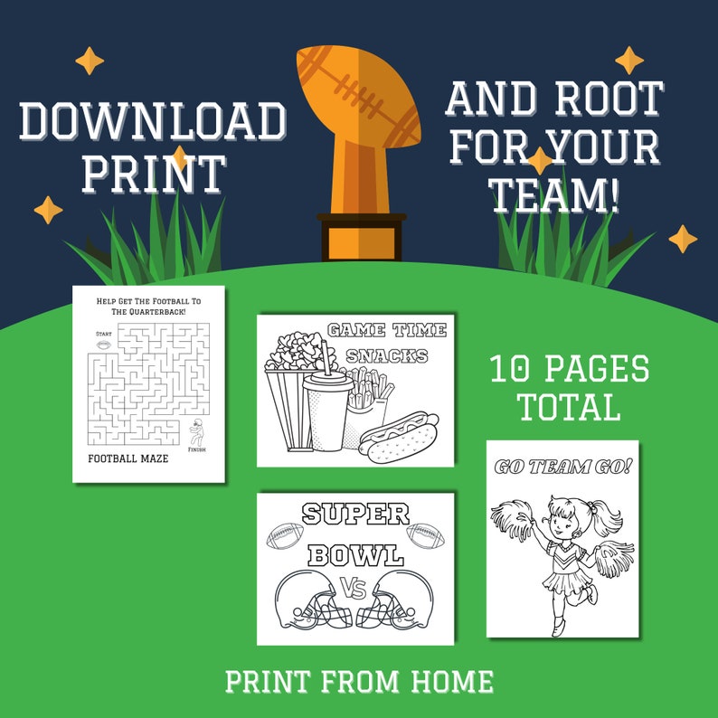 Football Super Bowl Coloring Activity Pages, Game Time Snacks, Game Day ...