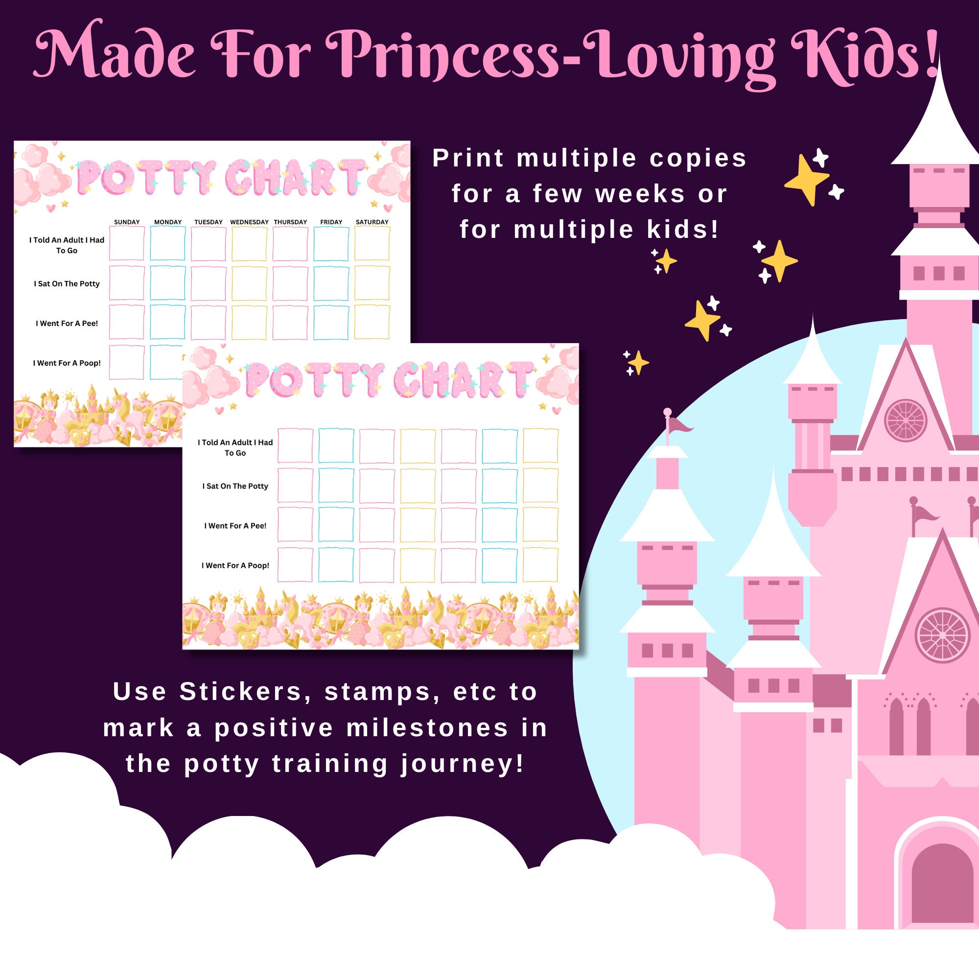 Princess Potty Chart,princess Sticker Chart,girl Potty Training ...