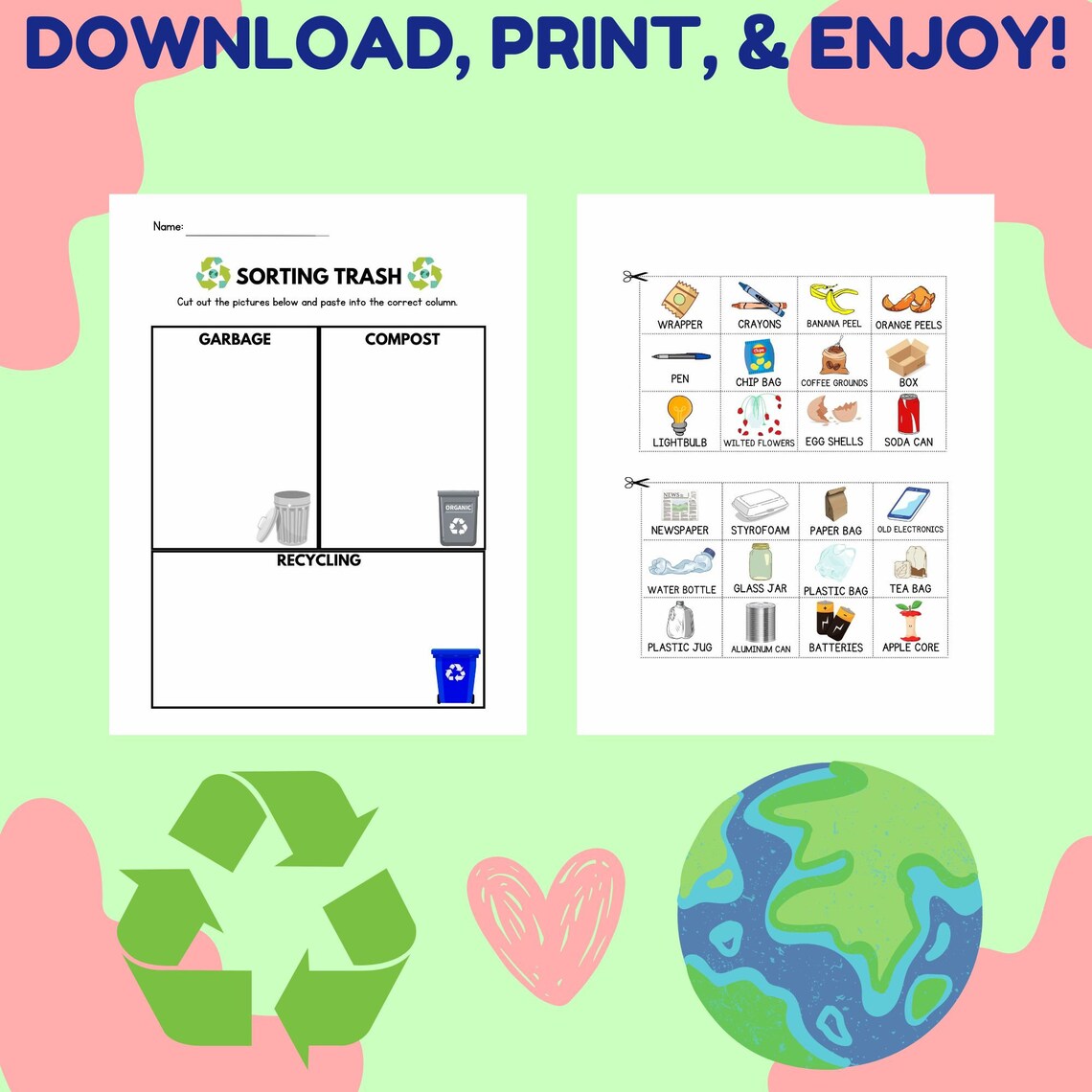 Sorting Trash Printable Activity, Community Helpers, Garbage Man ...